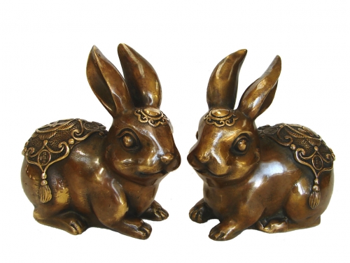 Pair of Brass Metal Copper Rabbit Statue