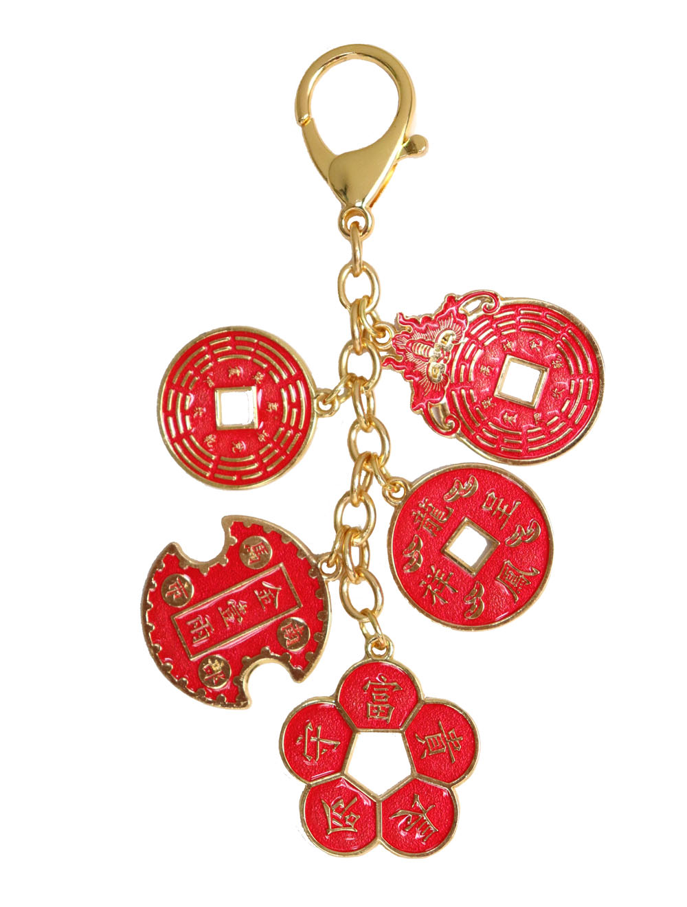 Feng Shui Success and Wealth 5 Amulet Coins Keychain