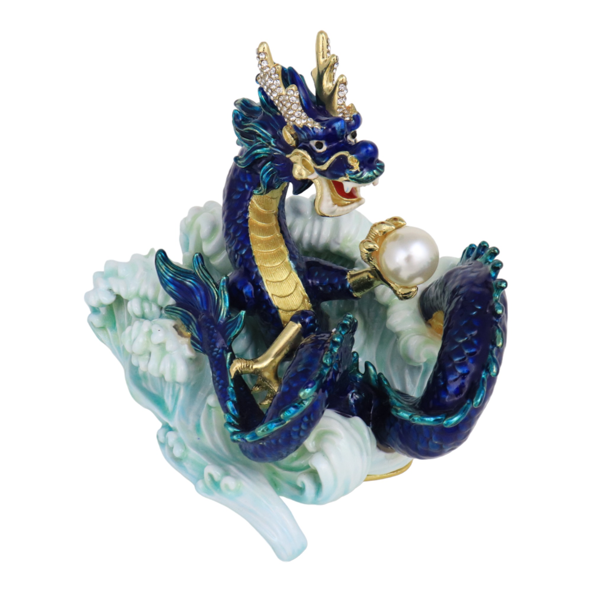 Feng Shui Bejeweled Azure Dragon With Waves
